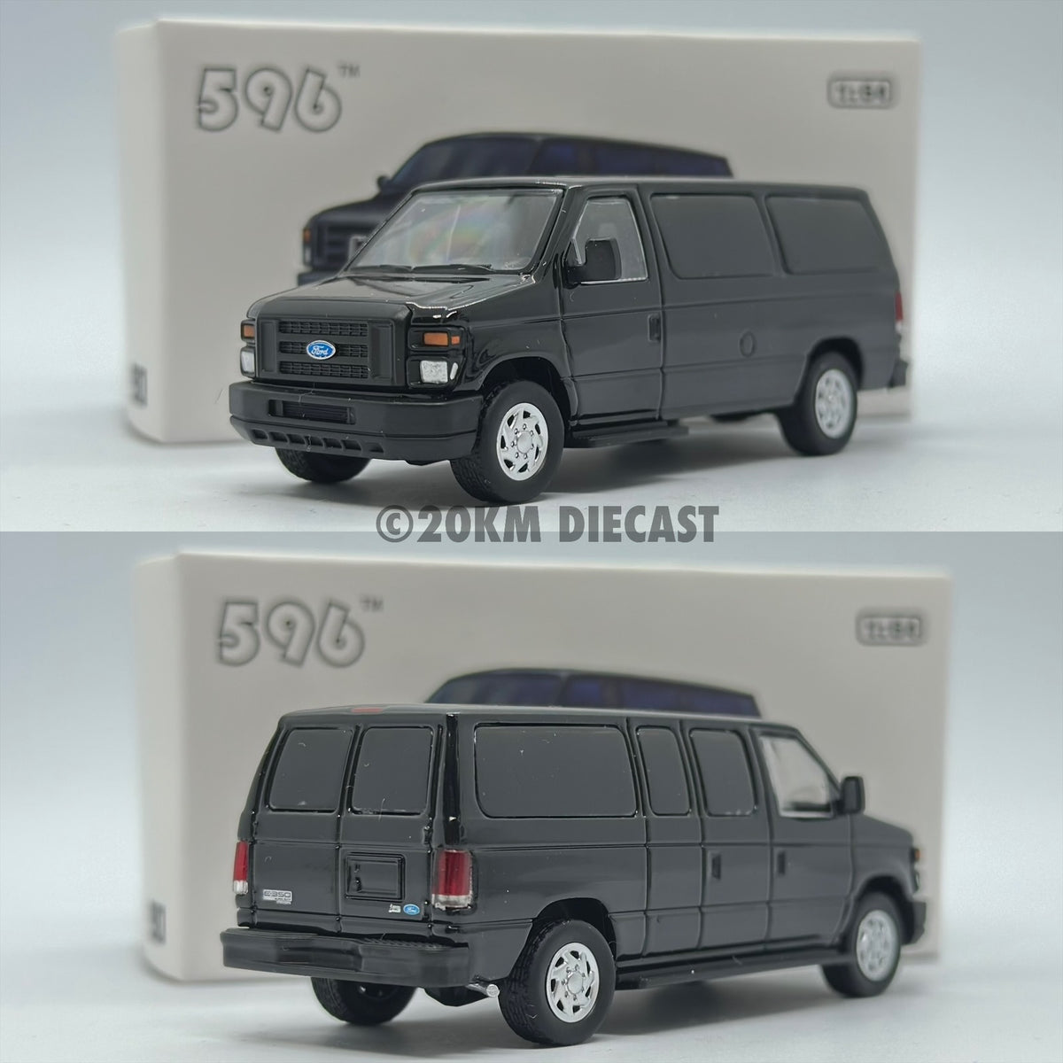 596 Model 1/64 Ford E350 - Blank Black – 20KM Diecast